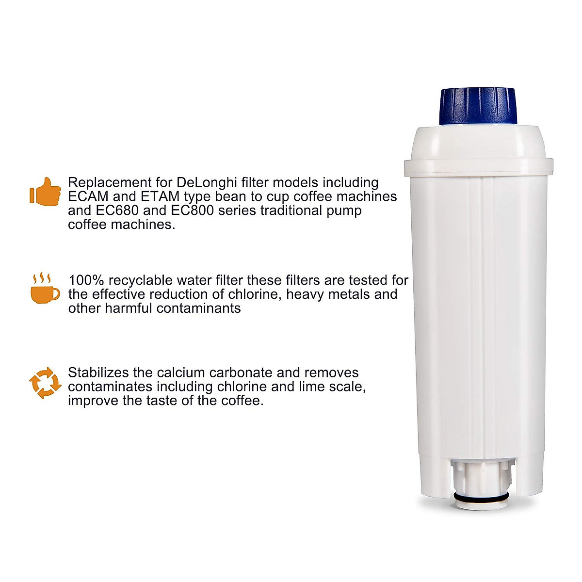 Ouxunus Coffee Machine Filters Replacement for DeLonghi Filter DLSC002, Water Filter Cartridges Activated Carbon Softener, Compatible with ECAM, ESAM, ETAM, BCO, EC. (Pack of 4)