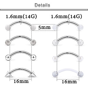 Yaalozei 14G Snake Frog Eye Tongue Ring piercing jewlery 16mm 5/8inch Stainless Surgical Steel Curved Barbell Belly Button Eyebrow Tongue Nipplering Nipple Rings Piercing Jewelry Women Men 14 gauge