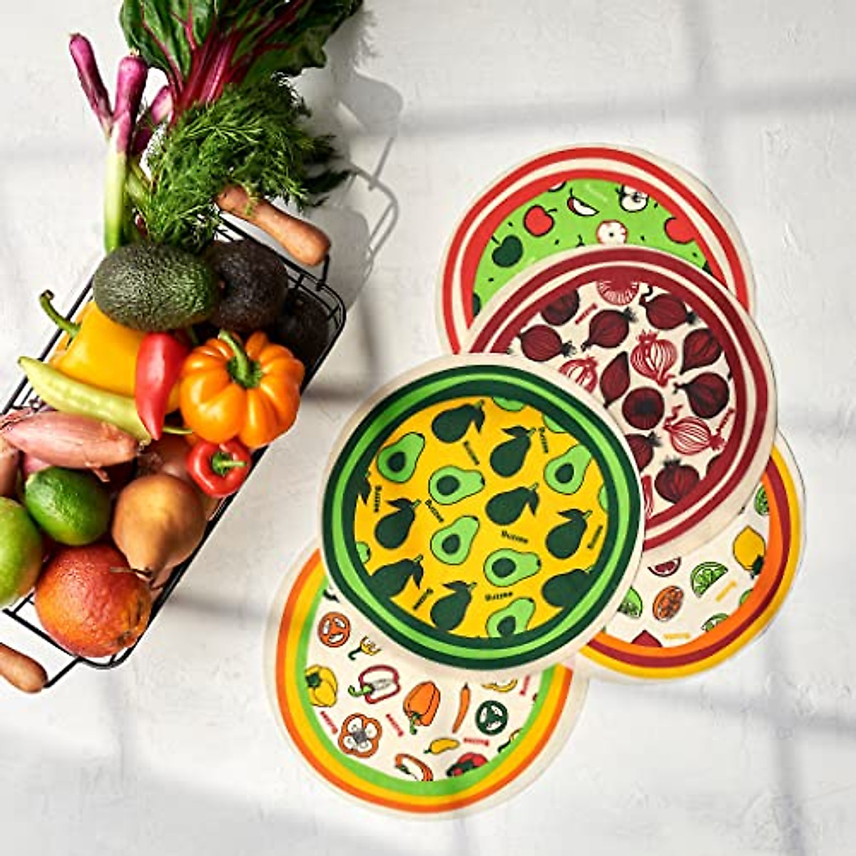 Buzzee Beeswax Wrap -Based in USA | Certified Organic Cotton | Eco Friendly Products | Kitchen Organization | Round Reusable Beeswax Wraps For Food | Sustainable Products |Food Saver Rounds 5PK BUNDLE