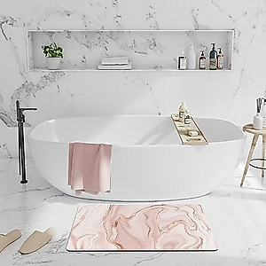 DEXI Bath Mat Rugs Bathroom Floor Mat Super Absorbent Ultra Thin Low Profile Non Slip Quick Dry Washable Carpet for Sink Shower Toilet, 17"x32" Coral Pink