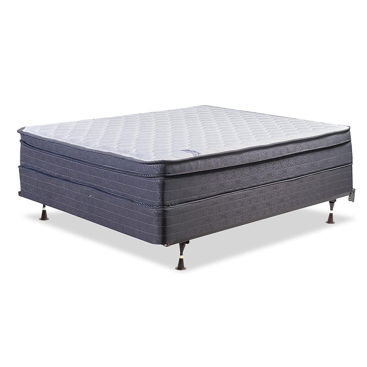 Mattress Solution Medium Plush Foam Encased Hybrid Eurotop Pillowtop Innerspring Mattress And 4" Metal Low Profile Boxspring/Foundation Set,With Frame, Full Size