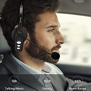 Conambo Trucker Bluetooth Headset, V5.0 Wireless Headset with Microphone, Hands Free Bluetooth Headphones with Noise Canceling Mic for Skype, Call Centers, Offices, Trucker (JBT800)