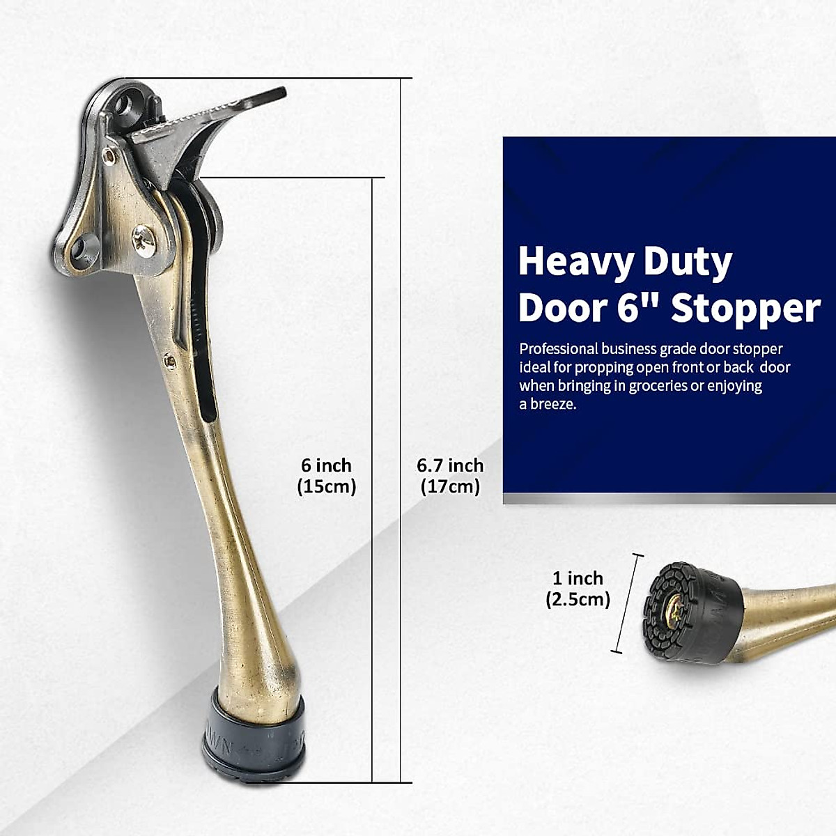 HOME&I Kickdown Door Stopper, 6-Inch Commercial Heavy Duty Door Stop Holder Kick Door Kickstand Height-Adjustable Rubber Foot (Black)