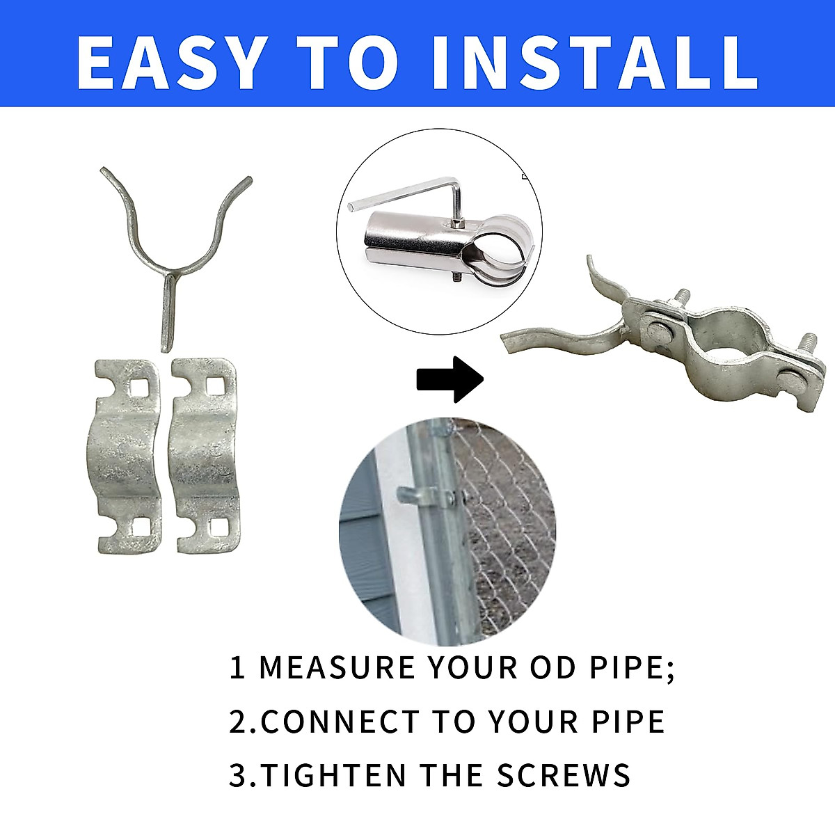 Chain Link Gate Latch，1-3/8" x 1-3/8" Chain Link Fence Gate Fork Latch for Chain Link Fence Gate Frames with Padlock Hole Wall Mount to Gate Post or Wall