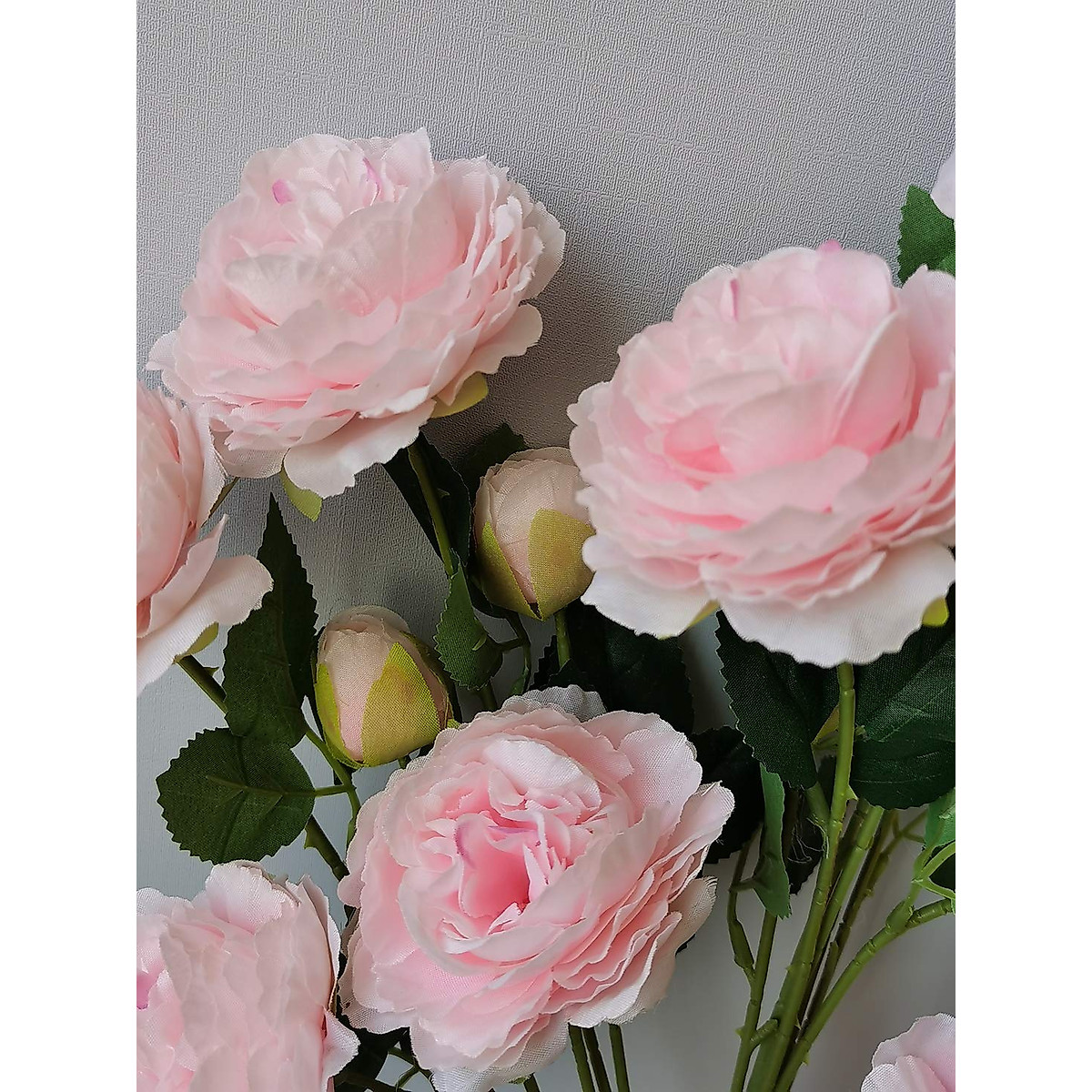 Artfen 5 Pcs Artificial Silk European Rose Flower Peony Flower Long Stem Fake Plastic Flowers Home Garden Party Wedding Decoration DIY Wreath Approx 26'' High Champagne Pink