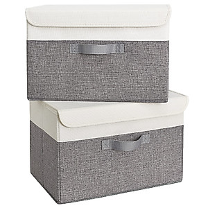 GRANNY SAYS Fabric Storage Boxes, Large Storage Bins with Lids, Toy Storage Organizer, Closet Storage Baskets for Shelves Organizing Bookcase Entryway Wardrobe, White/Gray, 2-Pack