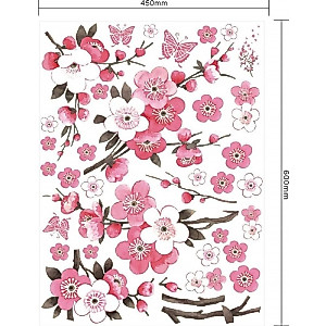 SWORNA Nature Series Branch Pink Flowers & Butterfly Removable Vinyl Mural Wall Art Decor Home Stickers Decals Bedroom/Hallway/Sitting/Living Room/Kids Nursery (29.5’’H X 65’’W, Brown & Pink,X-L)