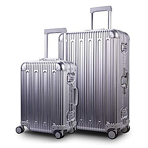 TRAVELKING All Aluminum Luggage Carry On Spinner Hard Shell Suitcase Lightweight Metal Suitcases 20“ & 28 Inch Luggage Set