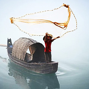 Hand-Made Fishing Cast Net Tire Wire Material Fishing Throw Net Bait Trap 10Ft/11Ft/13Ft Height, Mesh Size 1 Inch with Environmental-Friendly Material Sinker