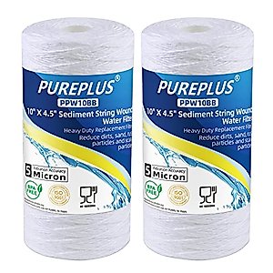 PUREPLUS 5 Micron 4.5" x 10" Whole House String Wound Sediment Filter for Well Water, Replacement Cartridge for 84637, WPX5BB97P, PC10, 355214-45, 355215-45, WP10BB97P, WP5BB97P, 2Pack