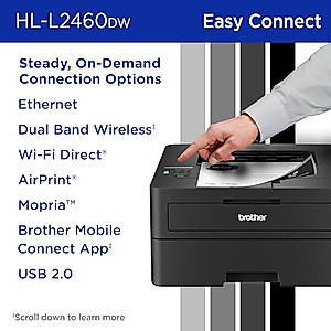Brother HL-L2460DW Wireless Compact Monochrome Laser Printer with Duplex, Mobile Printing, Black & White Output | Includes Refresh Subscription Trial(1), Works with Alexa