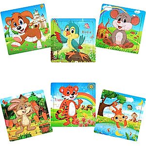 Children Wooden Puzzle Toys 20 Piece (6 Puzzle) for Kids Age 3-5 Year Old, Preschool Animal Learning Puzzle Toys Gift for Boy and Girl