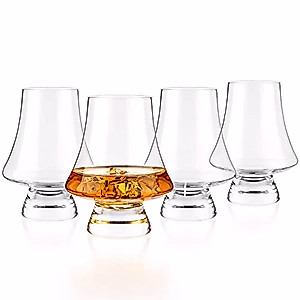 LUXBE - Bourbon Whisky Crystal Glass Snifter, Set of 4 - Narrow Rim Tasting Glasses - Handcrafted - Good for Cognac Brandy Scotch - 9-ounce/260ml