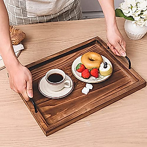 Ottoman Tray with Handles Set of 2 Serving Tray for Coffee Table Decorative Tray Rustic Rectangular Tray for Food Dinner Breakfast Kitchen Bedroom Living Room Housewarming Gift, Large & Small, Brown