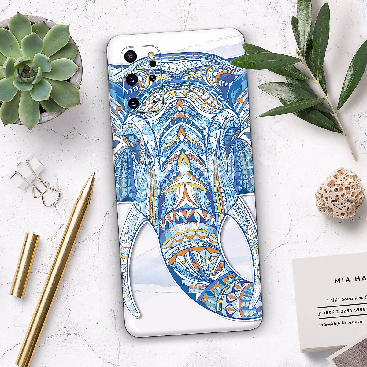 DesignSkinz Geometric Sacred Elephant Protective Vinyl Decal Wrap Skin Cover Compatible with The Samsung Galaxy S20 (Screen Trim & Back Glass Skin)