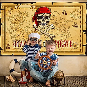 Pirate Party Photography Backdrop Pirate Treasure Map Backdrop Background Pirate Nautical Theme Wall Hanging Tapestry Decoration for Kids Pirate Birthday Party Photo Booth Props Supplies