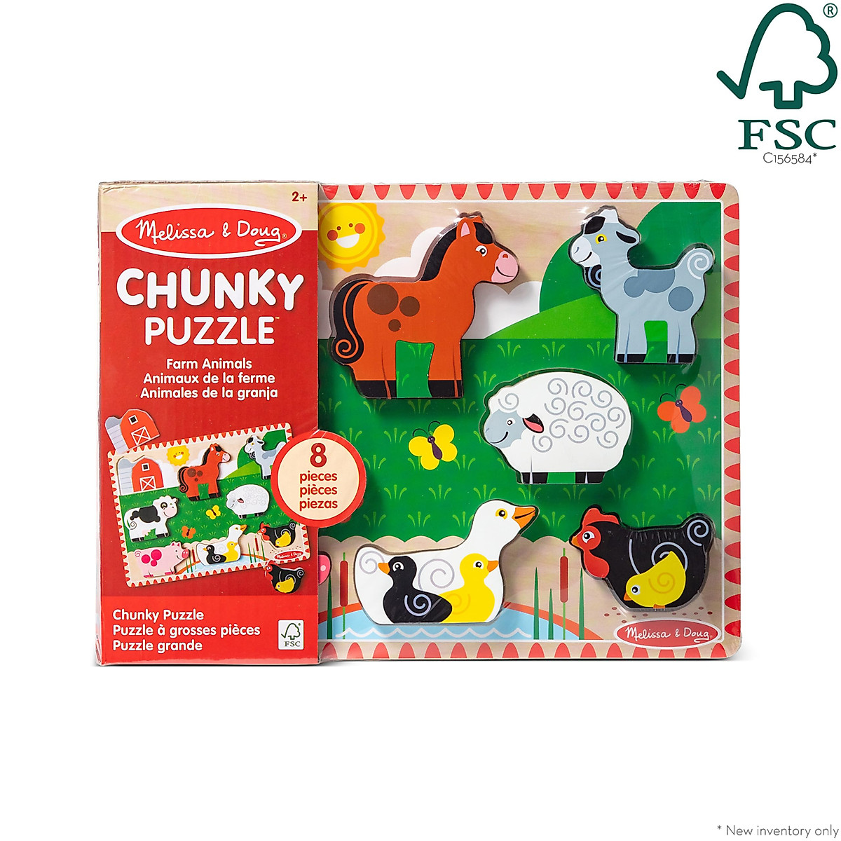 Melissa & Doug Farm Wooden Chunky Puzzle (8 pcs) - FSC Certified