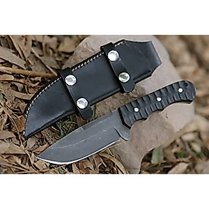 DNT BLADES Hunting knife with Sheath Acid Wash Camping fixed-Blade Knives Carbon Steel Survival Bushcraft knife with Micarta Handle