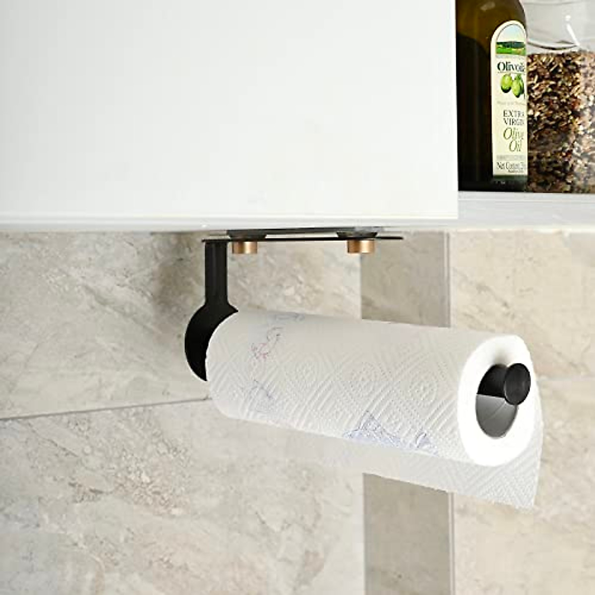 Paper Towel Holder Under Cabinet, Self Adhesive Black Paper Towel Holder for Kitchen Under Counter Cabinet Bathroom, for Holding Paper Towel, Plastic Wrap, Tin Foil, Toilet Paper Roll