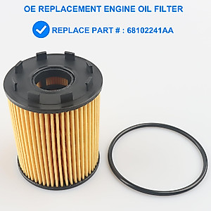 Oil Filter, Replace 68102241AA Compatible with Dodge Fiat Jeep 1.4-2012-2016 Dodge Dart, 2017-2020 Fiat 124 Spider, 2012-2019 Fiat 500 Abarth, 2014-2020 Fiat 500L, 2016-2018 500X, 2015-2019 Renegade