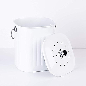 NALATI 1.3 Gal Compost Bin with Lid for Kitchen Countertop, Rust Proof Composter Indoor, Non Smell Filters (White)
