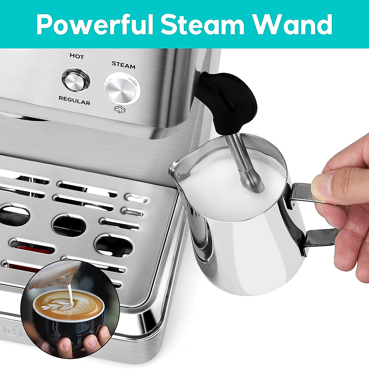 CASABREWS Espresso Machines with Milk Frother, 20 Bar Espresso Maker with Hot Water Wand for Americano, Latte, Cappuccino, Espresso Coffee Machine with Adjustable Temperature, Gifts for Coffee Lovers