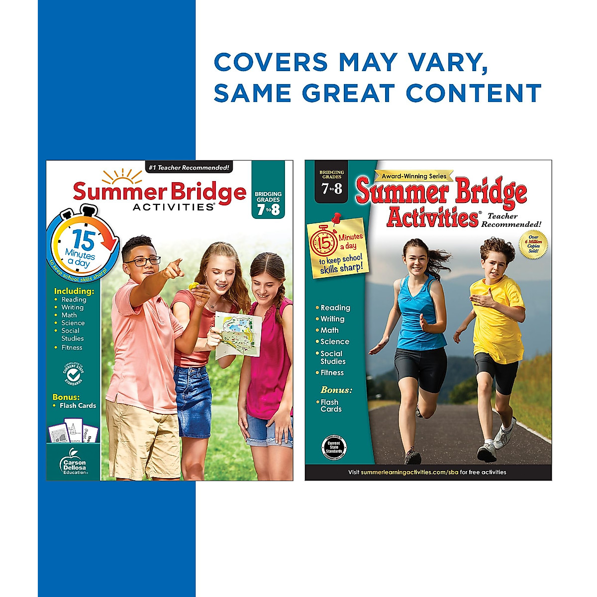 Summer Bridge Activities 7th to 8th Grade Workbook, Math, Reading Comprehension, Writing, Science, Social Studies, Fitness Summer Learning Activities, 8th Grade Workbooks All Subjects With Flash Cards