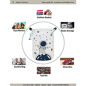 ONOEV Round Fabric Storage Bin,Decorative Basket,Organizer Basket with Handles,for Clothes Storage,books and sundries (Star astronaut), 19.7inch(H) x 15.7inch(D)