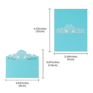 Set of 50 Nautical Place Cards for Table Setting, Seashell and Starfish Cutout Name Cards for Beach Wedding Party Shower, Teal Blue
