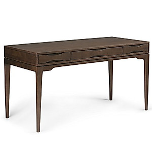 SIMPLIHOME Harper SOLID WOOD Mid Century Modern 60 inch Wide Home Office Desk, Writing Table, Study Table Furniture in Walnut Brown with 2 Drawers