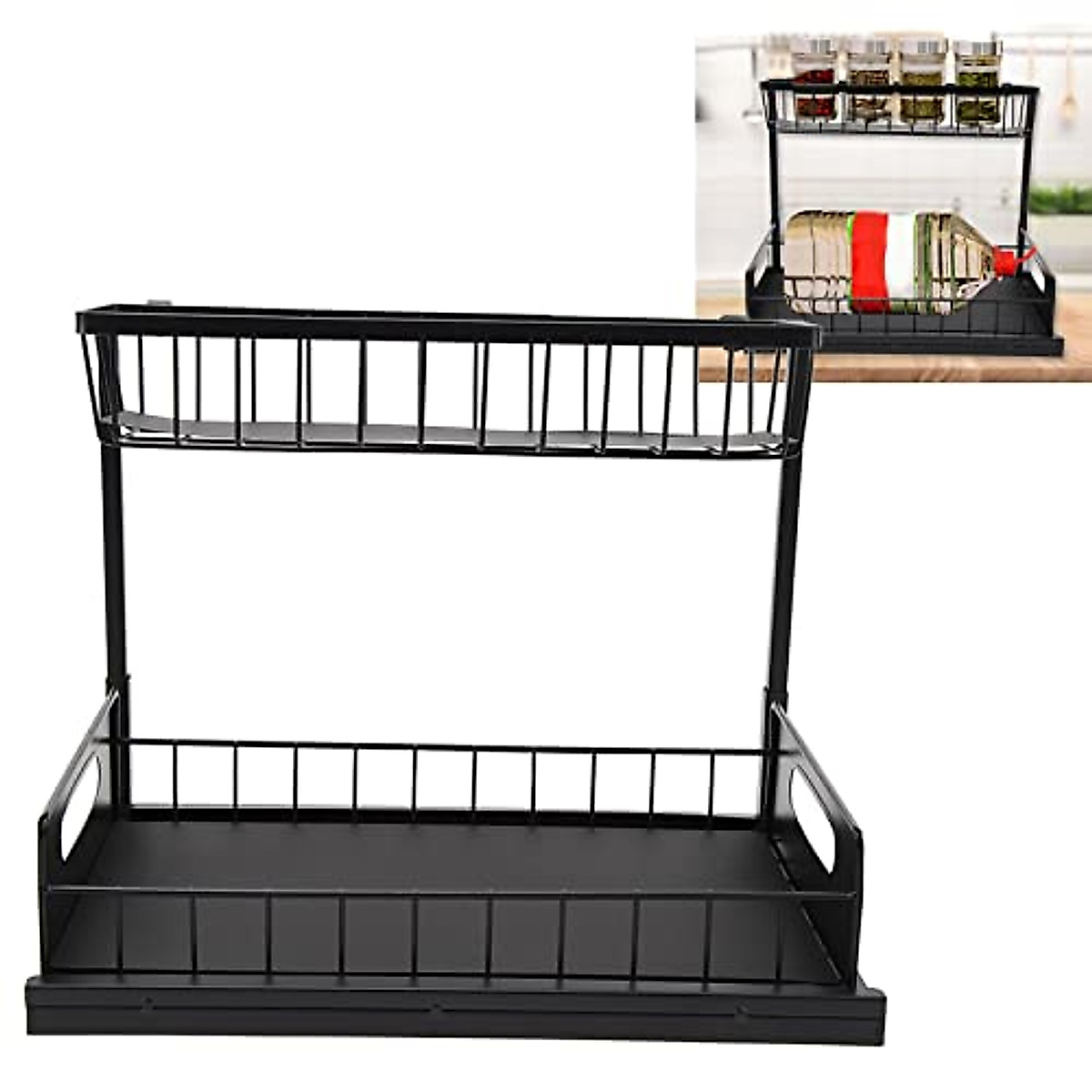 HEITIGN L Shape Under Sink Organizers Cabinet Pull Out Drawer 2 Tier Slide Out Cabinet Undersink Organizers Kitchen L Shape Under Sink Organizers 2 Tier Load Capacity 50lbs Multi Use