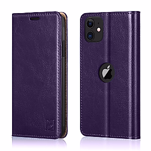 Belemay iPhone 11 Wallet Case, iPhone 11 Case, [Genuine Cowhide Leather] Flip Cover [RFID Blocking] Card Holder [Soft TPU Shell] Book Folio Folding Case, Kickstand Function (2019 6.1 inch) Purple