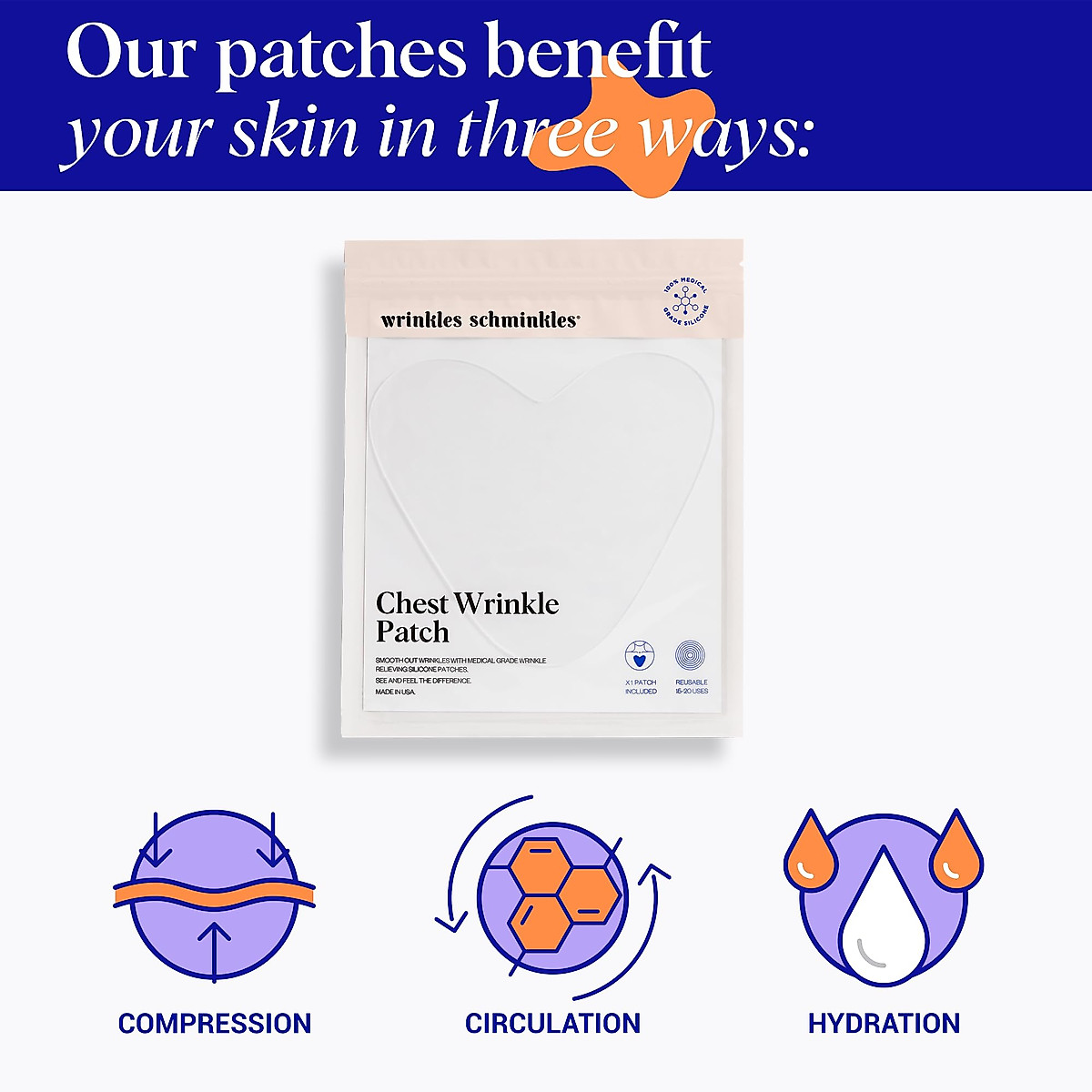 Wrinkles Schminkles Chest Wrinkle Patch - Reusable Silicone Smoothing Pads for Cleavage & Body, Reduce Wrinkles & Stretch Marks, Sensitive Formulated, Secret to Radiant Skin (1 Pack)