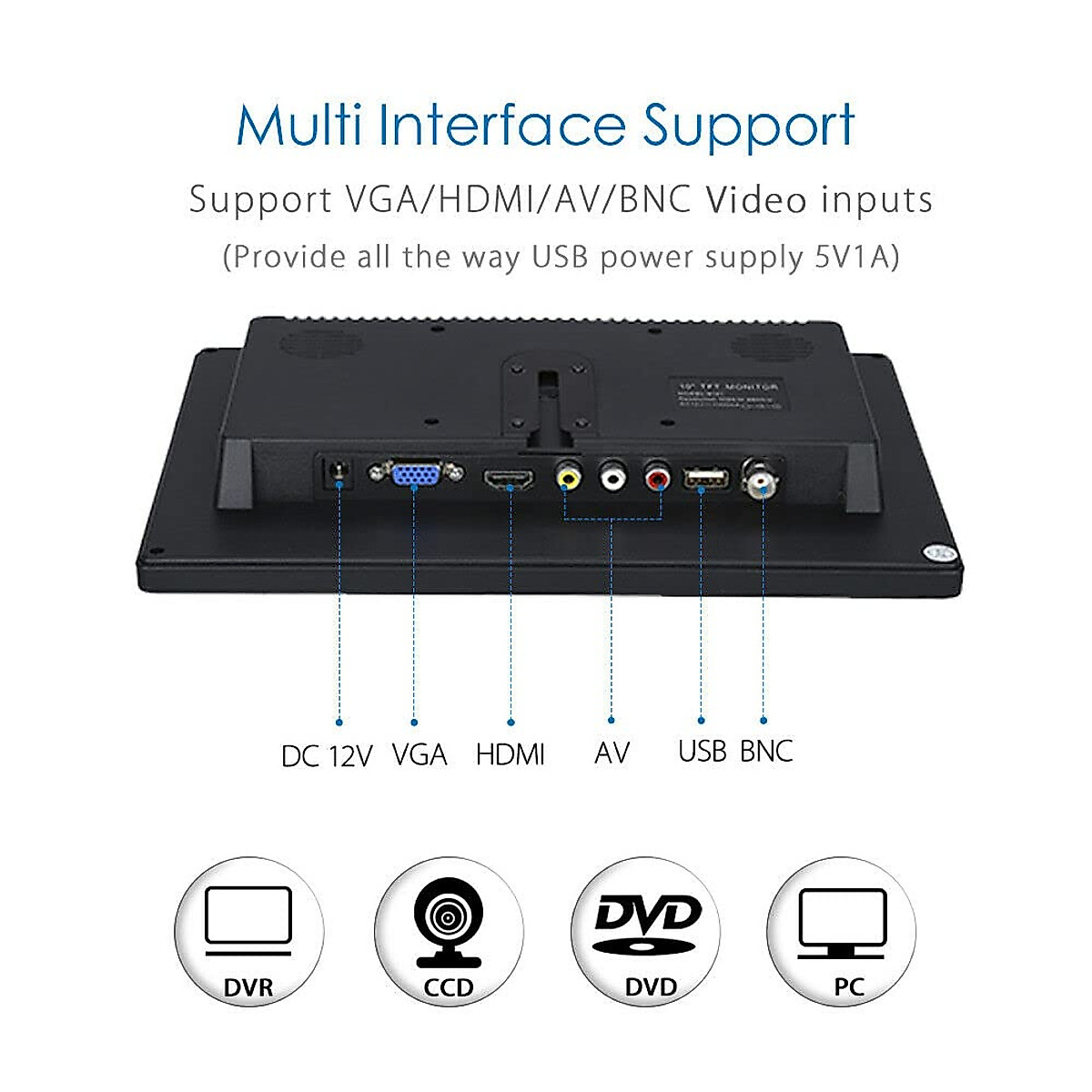 CAIRUTE Portable 10.1 inch Security Monitor 1024x600 HDMI Mini TV Screen with Built-in Dual Speakers HDMI VGA BNC USB Input for PC Gaming CCTV Surveillance