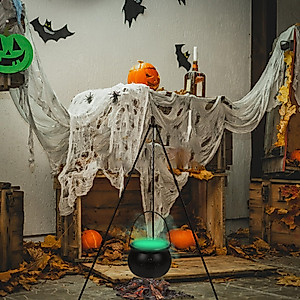 Halloween Witches Cauldron on Tripod, Halloween Cauldron with Green Lights, Halloween Outdoor Decor, Hocus Pocus Candy Bucket Decorations for Home Patio Garden Lawn Outside
