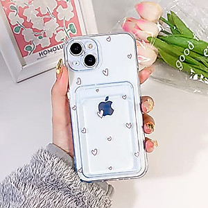 NITITOP Compatible for iPhone 13 Case Clear with Card Holder, Cute Heart Pattern Love Design for Women Girl, Protective Soft TPU Shock-Absorbing Wallet Case for iPhone 13-Pink Heart