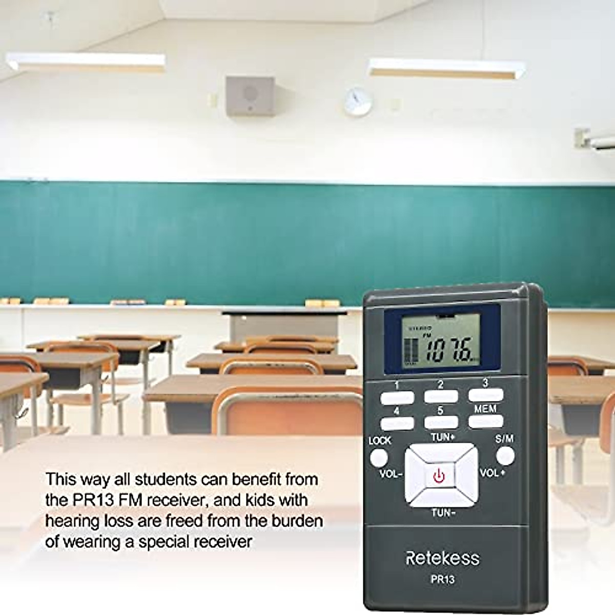 Retekess PR13 Portable Receiver, Mini FM Radio DSP with 24 Hour Clock for Drive-in Church, Teaching, Simultaneous Translation, Meeting, Tour Guide, Mental Hospital, Correctional Center(10 Pack)