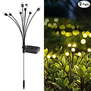 Qnoon Solar Firefly Lights for Outside Waterproof, Outdoor Solar Powered Garden Lights for Yard, Warm White Lights Sway by Wind for Backyard Yard, Fence, Garden Decor (White)