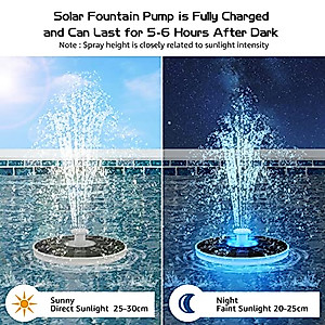 Postlucky Solar Fountain Bird Bath Fountain Pump LED Lights Multicolor with 6 Nozzles Floating Solar Powered Water Fountain IP66 Waterproof Solar Fountain Pump for Garden Swimming Pool Pond Outdoor