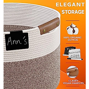 XXXLarge Blanket Storage for Living Room 22 x 14 | Extra Large Laundry Basket | Baby Toy Storage Basket | Blanket Basket Living Room | Woven Basket | Large Baskets for Organizing, Creamy White & Brown