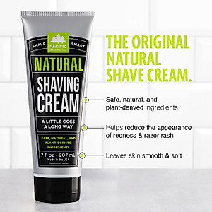 Pacific Shaving Company Natural Shaving Cream - Shea Butter + Vitamin E Shave Cream for Hydrated Sensitive Skin - Clean Formula for a Smooth, Anti-Redness + Irritation-Free Shave Cream (7 Oz)