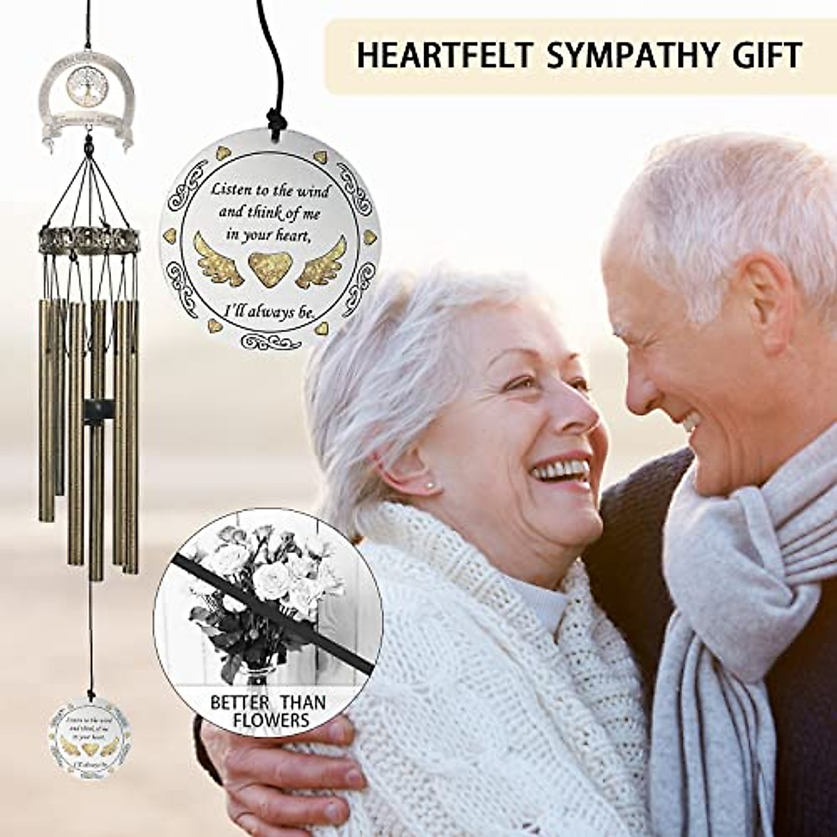 Wind Chimes for Outside,Memorial Wind Chimes with Tree of Life Symbol,Sympathy Wind Chimes for Loss of Loved One,Windchimes in Memory of a Loved One,Tree of Life Wind Chimes Perfect for Garden Decor