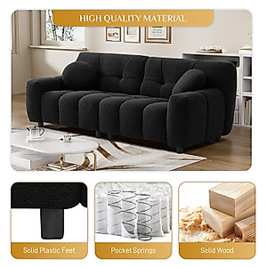 Boucle Sofa Couch, 72.8" Modern Comfy Upholstered Love Seat 2 Seater Tufted Cloud Couch, Cozy Teddy Loveseat Sofa with 2 Accent Pillows for Living Room Apartment Bedroom, Black