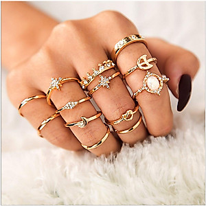 Sither 13 Pcs Women Rings Set Knuckle Rings Gold Bohemian Rings for Girls Vintage Gem Crystal Rings Joint Knot Ring Sets for Teens Party Daily Festival Jewelry Gift