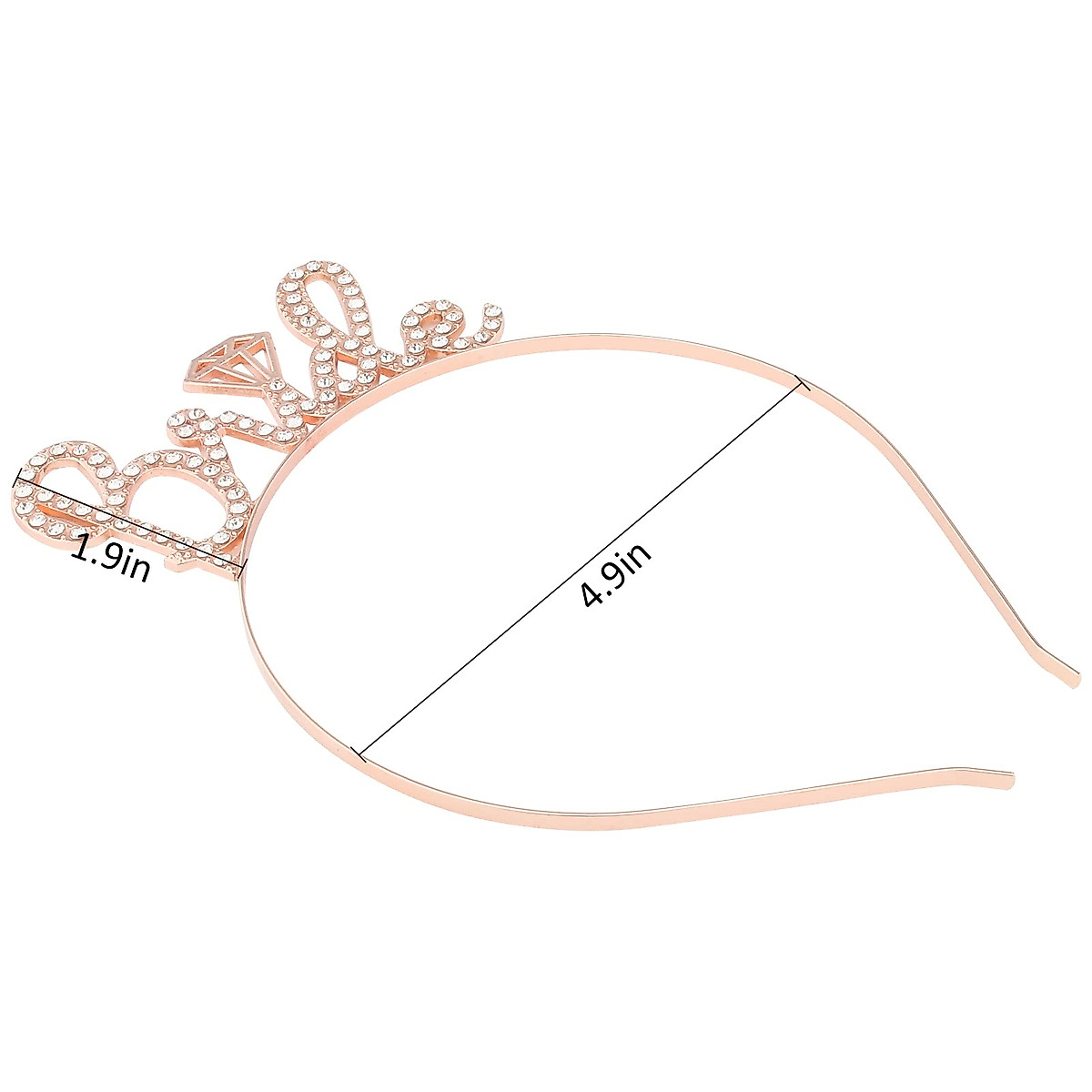 BAHABY Bride Tiara for Wedding, Bachelorette Party, Bridal Shower - Rose Gold Headpiece with 'Bride' Letter - 4.9 inches Diameter, 1.9 inches High - for Adult Women