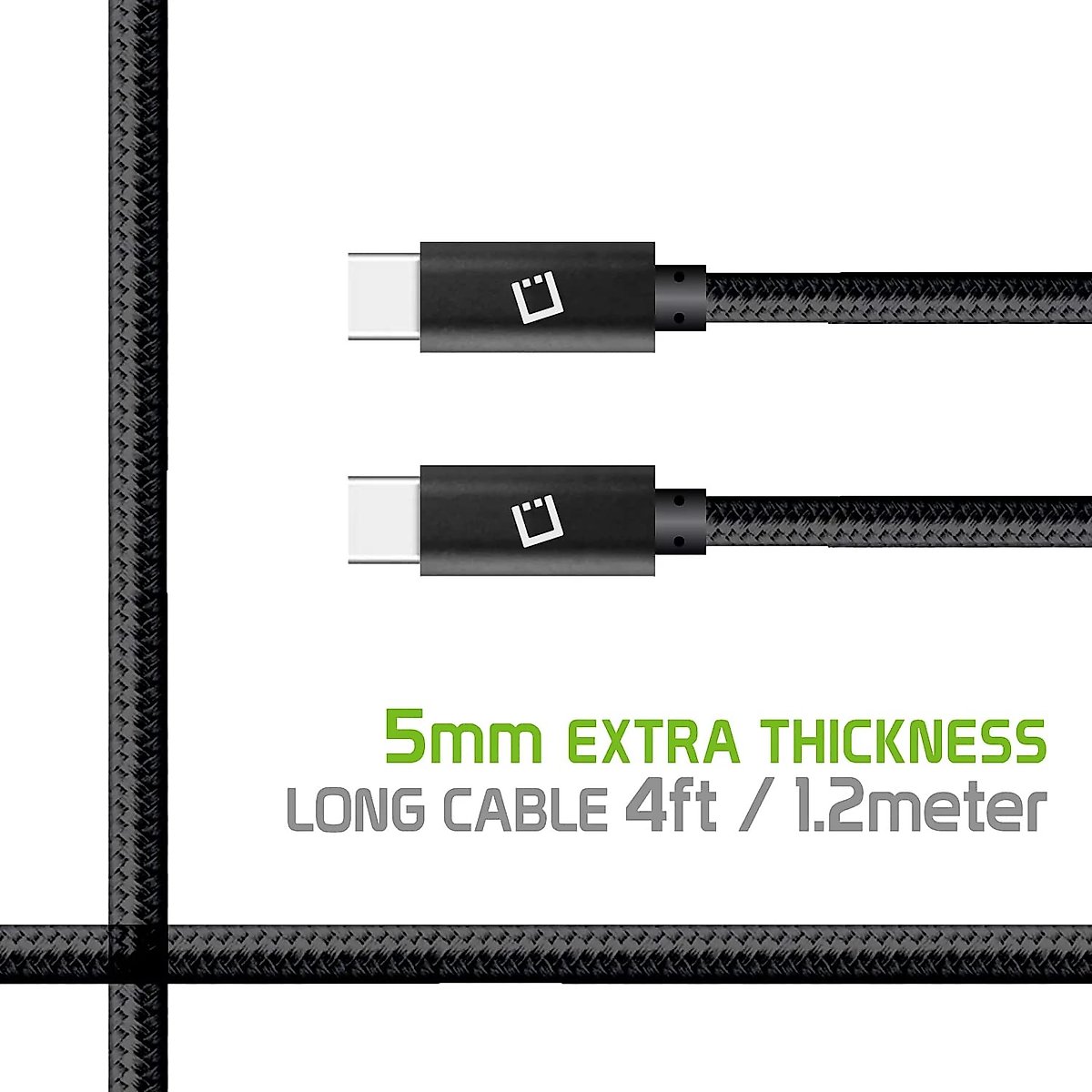 Dual USB-C/PD 60W Fast Charging Cord Compatible with Oppo Reno2 Plus 5Gbps Data Transfer for Power Delivery Hi Capacity Charging (Black)