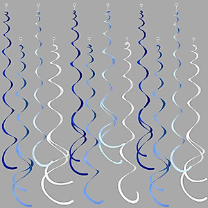 36 Pcs Blue Hanging Swirl Decorations Ombre Royal Blue White Felt Swirl Streamer Spiral Ceiling Garland for Birthday Wedding Baby Shower Graduation Under The Sea Nautical Ahoy Achor Party Supplies