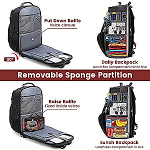 JDITVYHANO Travel Backpack for Men, Extra Large Laptop Backpack for Men with USB Charger Port, College Airline Approved Computer Business Work Backpack Carry on with Lunch Box Fits 18.4 laptop (Red)