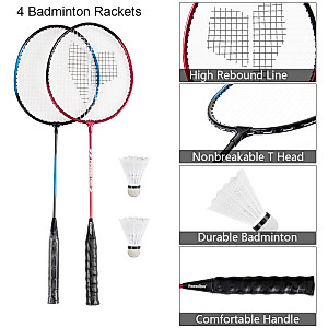 Goplus Portable Badminton Net Set, Volleyball Badminton Net with Storage Base, Rackets, Shuttlecocks, Freestanding Badminton Combo Set for Backyards, Beach, Family Outdoor Games (10FT- 4 Rackets)