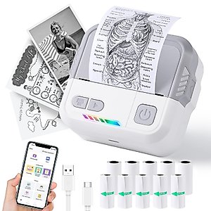 Thermal Mini Printer, X100 Inkless Sticker Maker with Thermal Papers & Sticker Papers, Bluetooth Portable Pocket Phone Printer for Notes, Receipts, Pictures, DIY, Journal, Compatible with iOS&Android